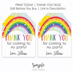 Editable Rainbow Favor Tag Rainbow Gift Tags Rainbow Thank You - Etsy