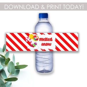 Christmas Water Bottle Labels, Melted Snow Water Bottle Tag, Holiday ...