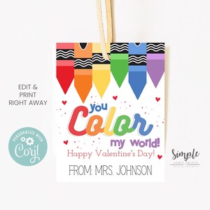 Printable Crayon Valentine's Day Kids Cards, Classroom Valentine ...