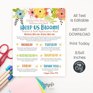 Printable Floral Teacher Appreciation Flyer TAW Instructions - Etsy