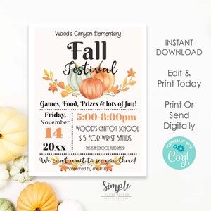 Editable Fall Festival, Digital Flyer for Pumpkin Patch Party, School ...