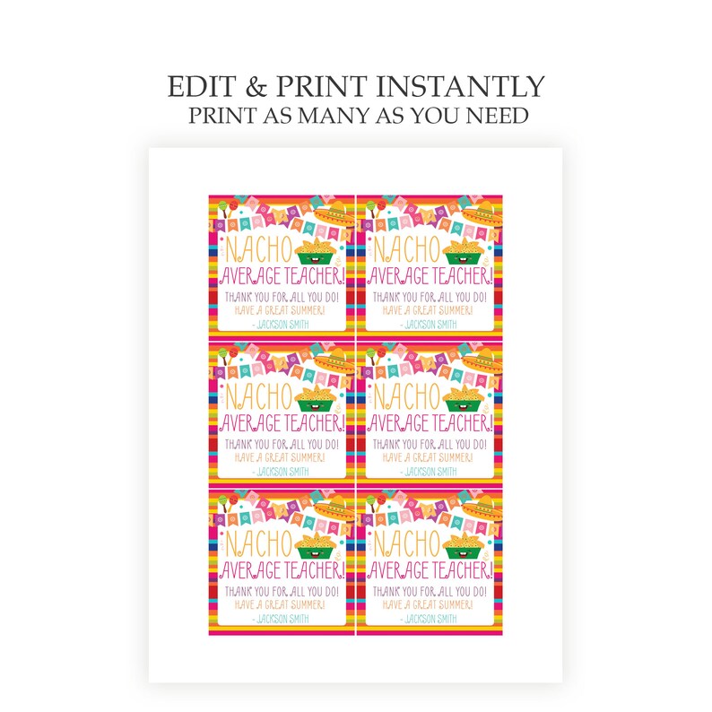 Editable Teacher Appreciation Tags, Fiesta Themed Tags, Printable Cinco ...