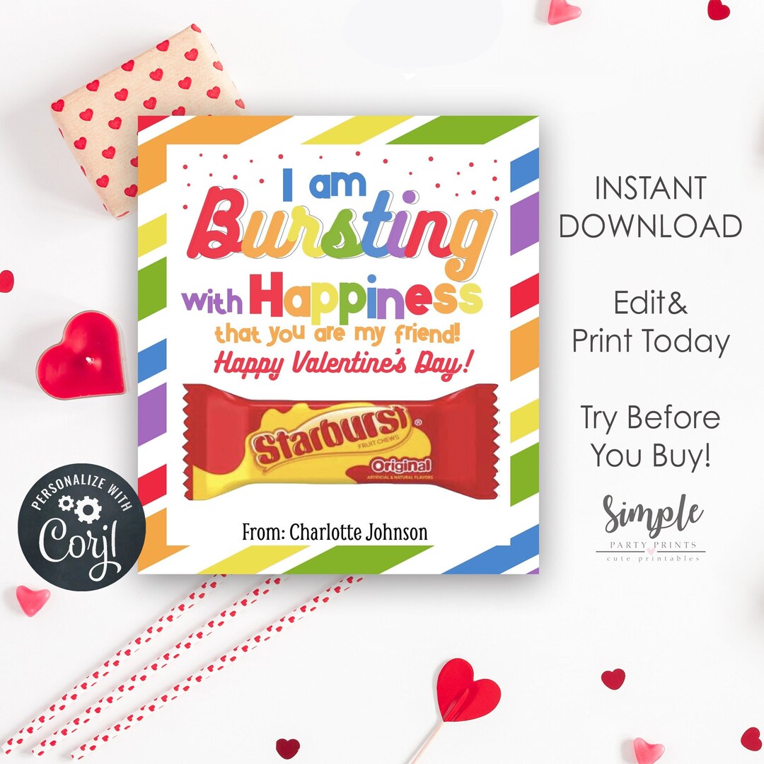 Printable Starburst Valentine Card for Kids Classroom Exchange ...