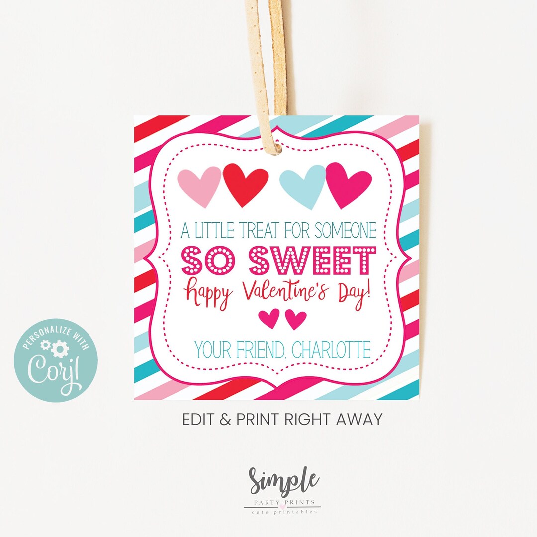 Editable Valentine's Day Printable Tags, A Treat for Someone so Sweet ...