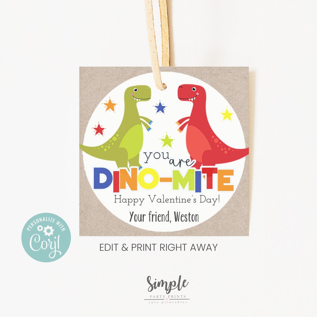 Printable Valentines Day You Are Dino-mite Kids Cards, Dinosaur ...