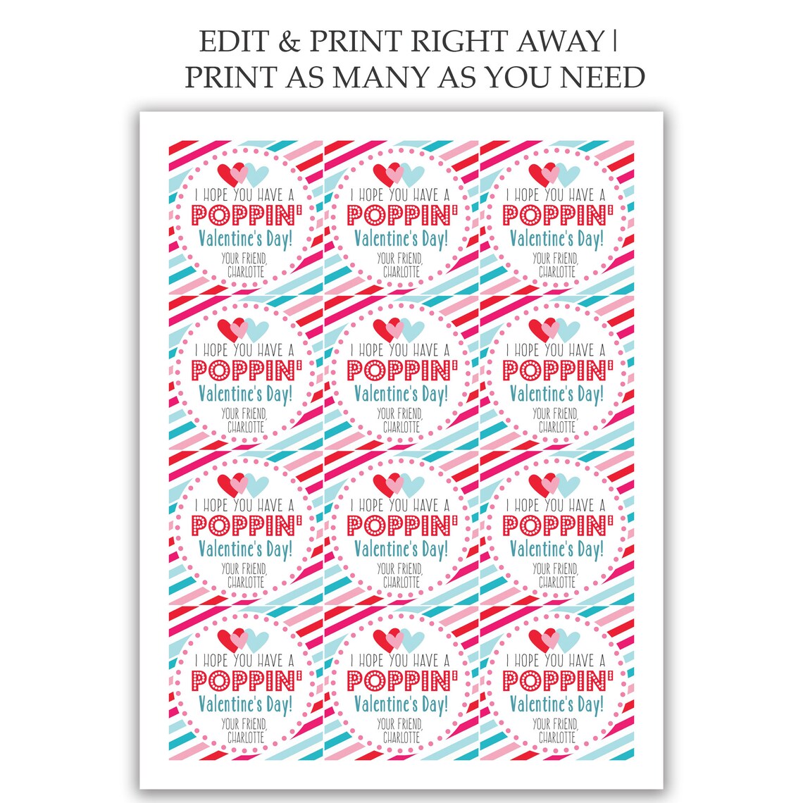 Pop It Valentines Day Kids Cards Valentine's Tag - Etsy