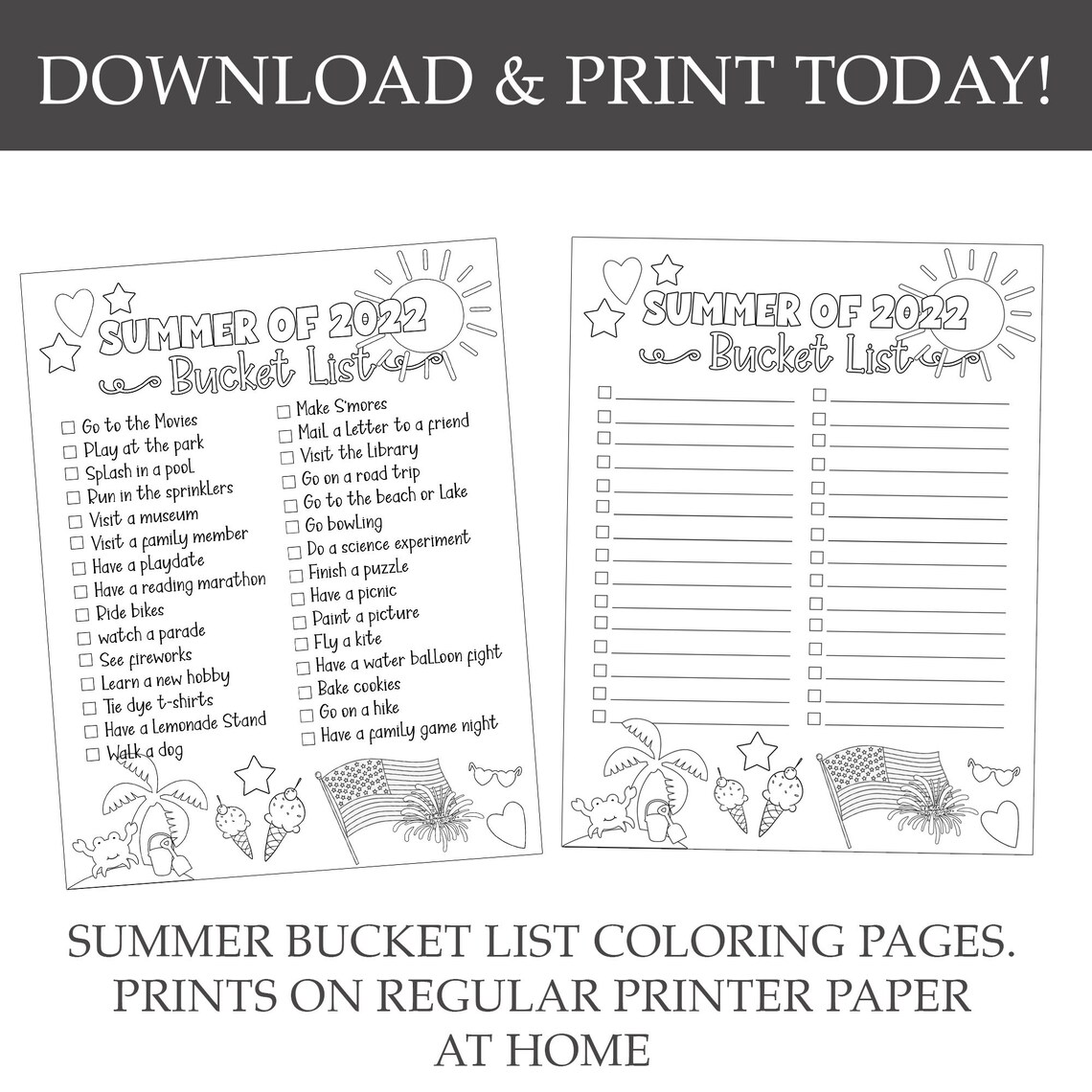 Summer Bucket List Coloring Page Summertime Ideas Things to | Etsy