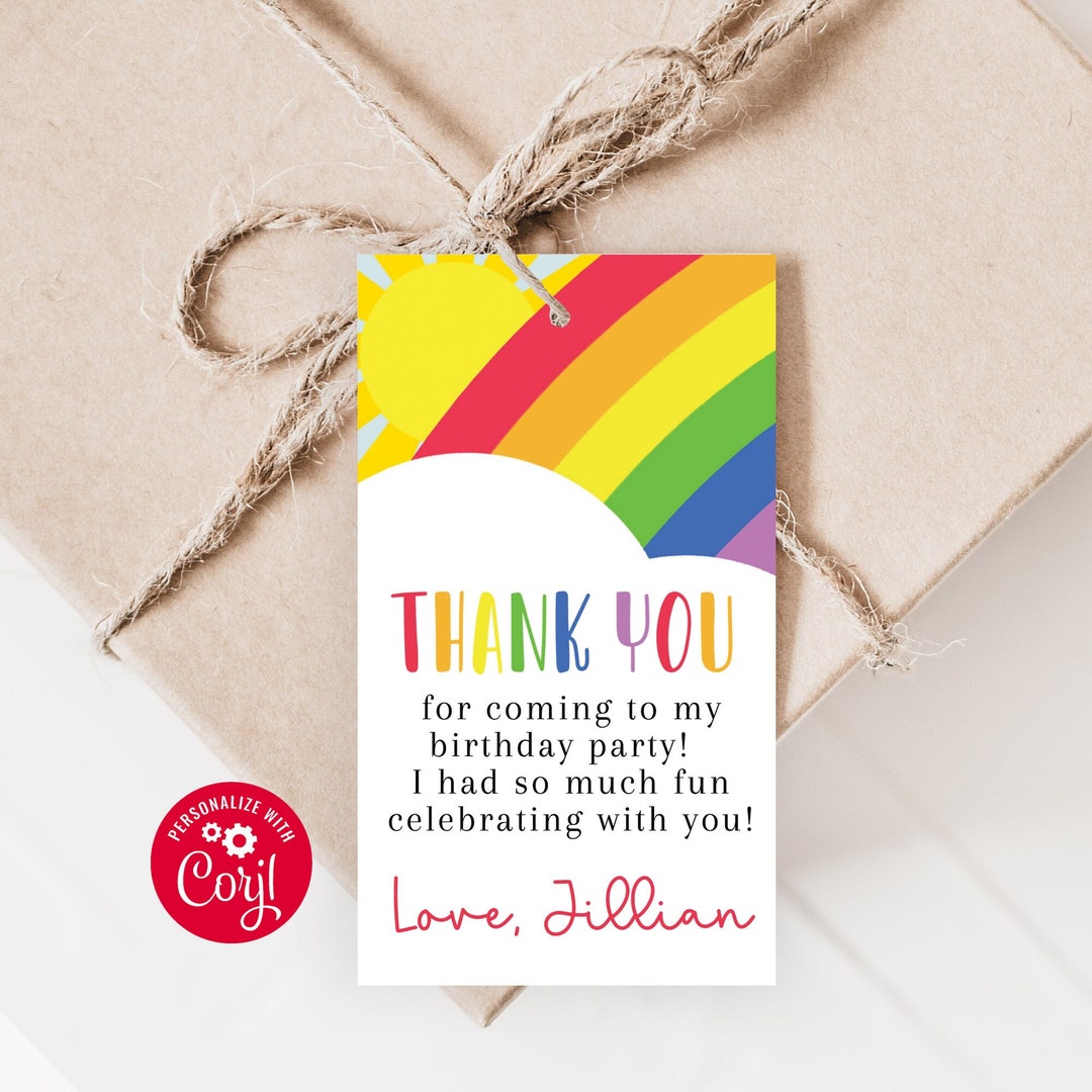 Editable Rainbow Birthday Favor Tags, Personalized Rainbow Thank You ...