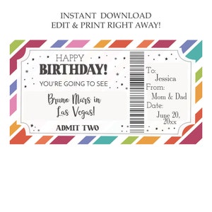 Printable Happy Birthday Concert Ticket Template, Show Certificate Gift ...