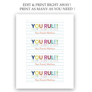 Printable Valentine's Day You Rule Cards for Classroom Parties, Non ...