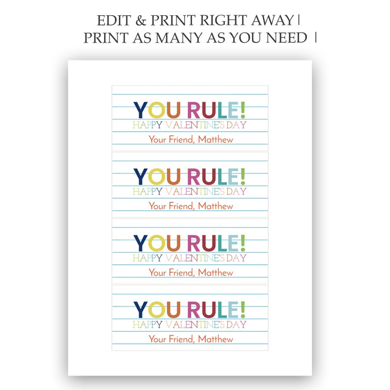 Printable Valentine's Day You Rule Cards for Classroom - Etsy