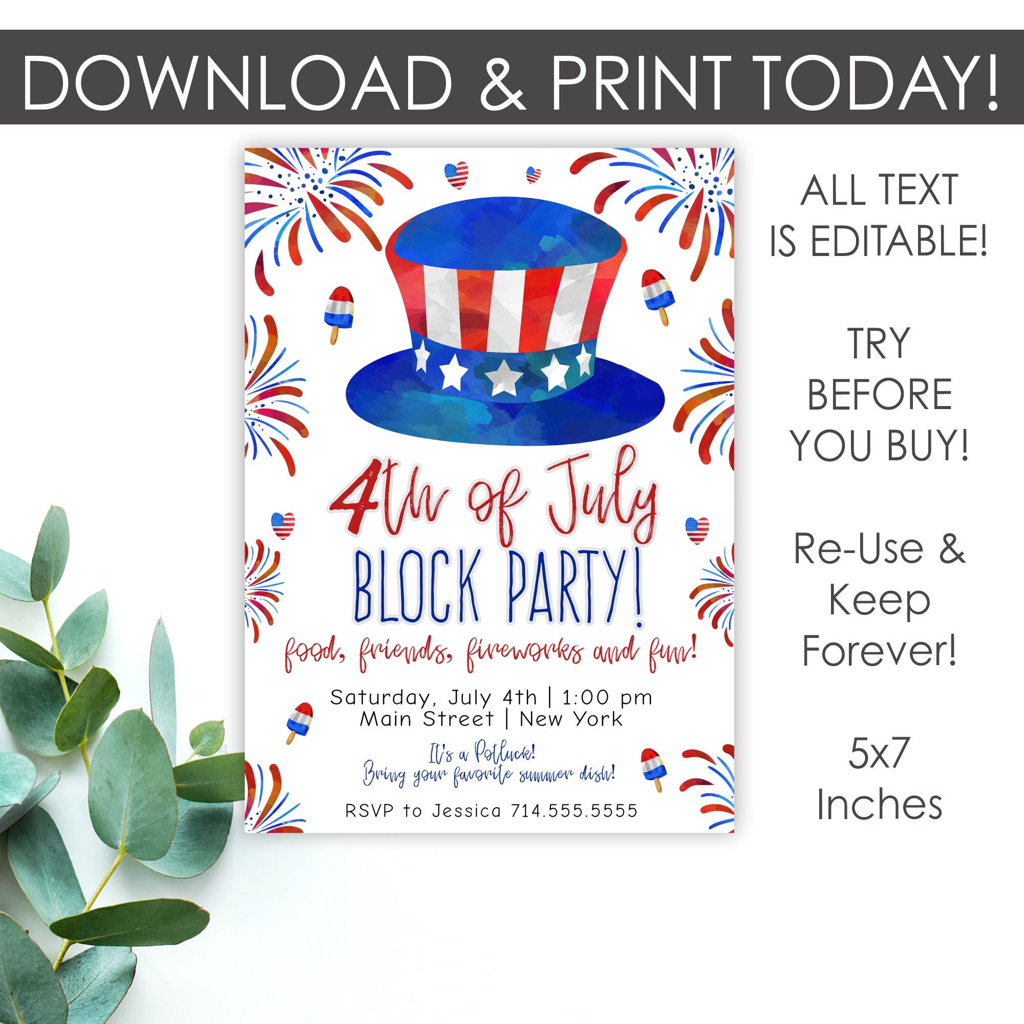 4th of July Block Party Invite July 4th BBQ Invitation - Etsy