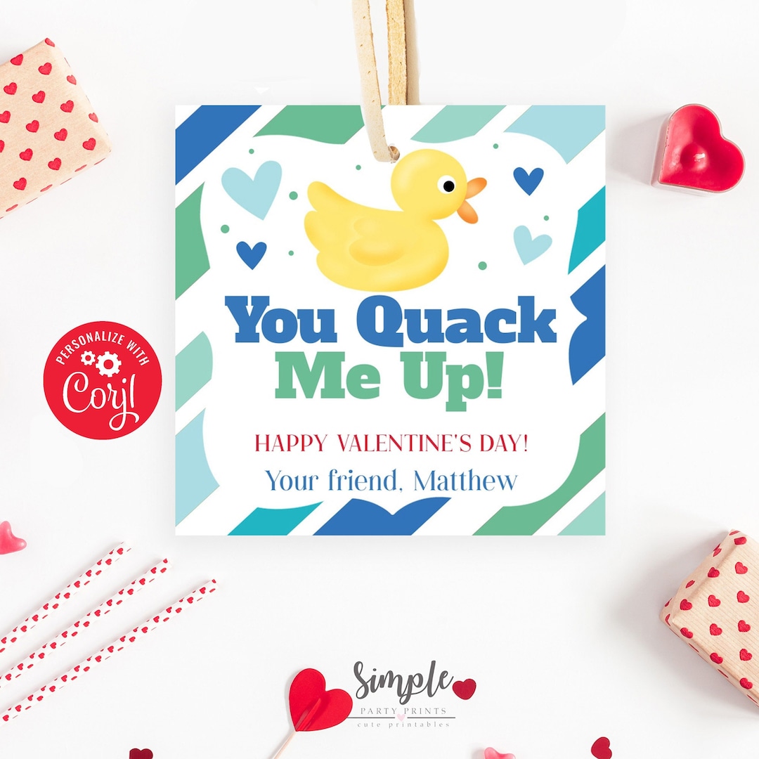 Editable You Quack Me up Valentine's Day Duck Tag, Printable Lucky Duck ...