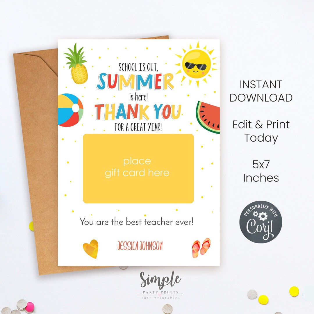 Printable End of the School Year Gift Card Holder Template - Etsy
