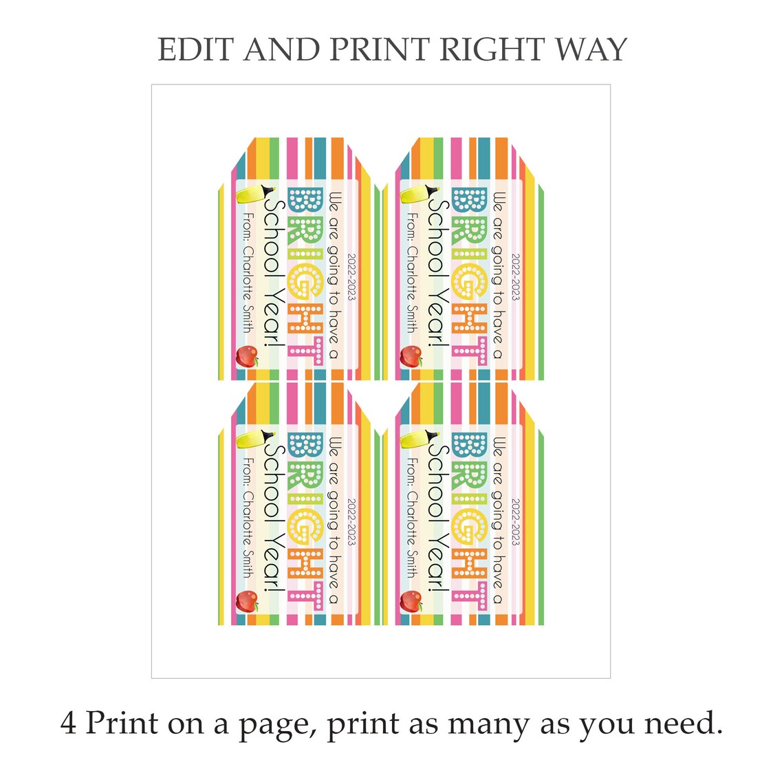 Back to School Printable Tag for Highlighters Editable Back - Etsy