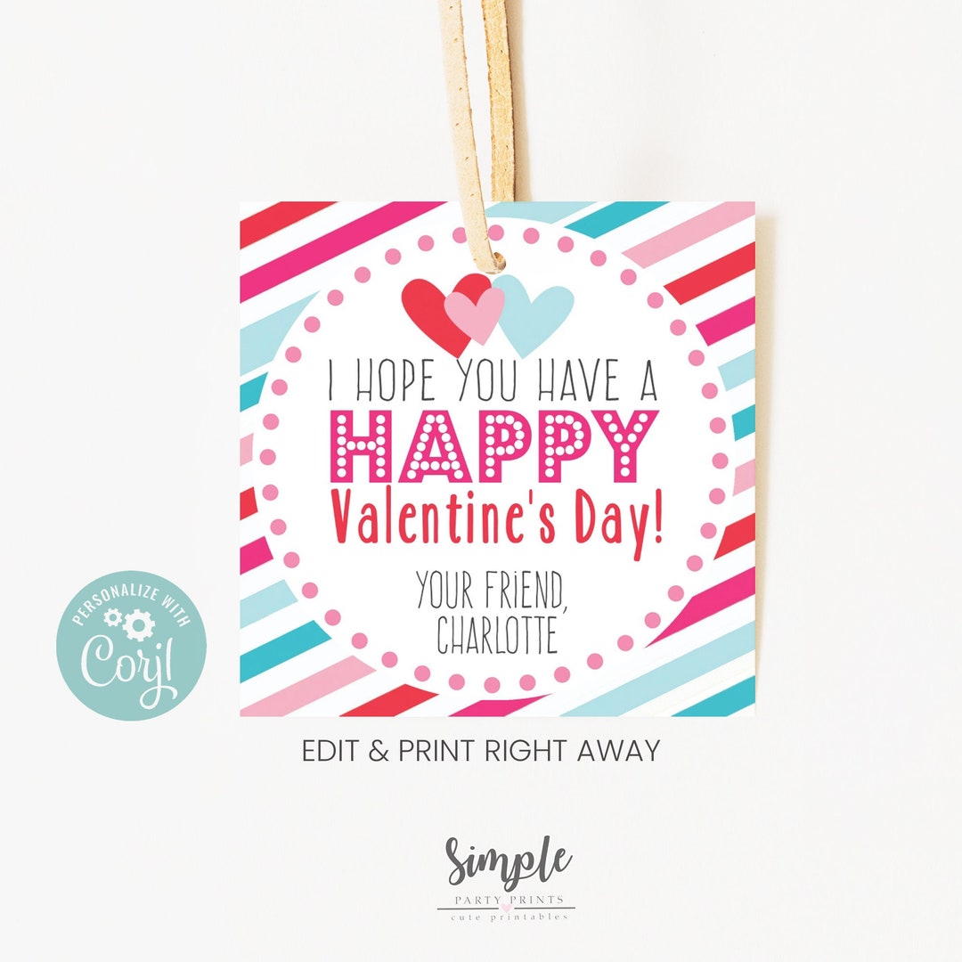 Printable Valentine's Day Kids Cards, Valentines Day Treat Bag Tags for ...