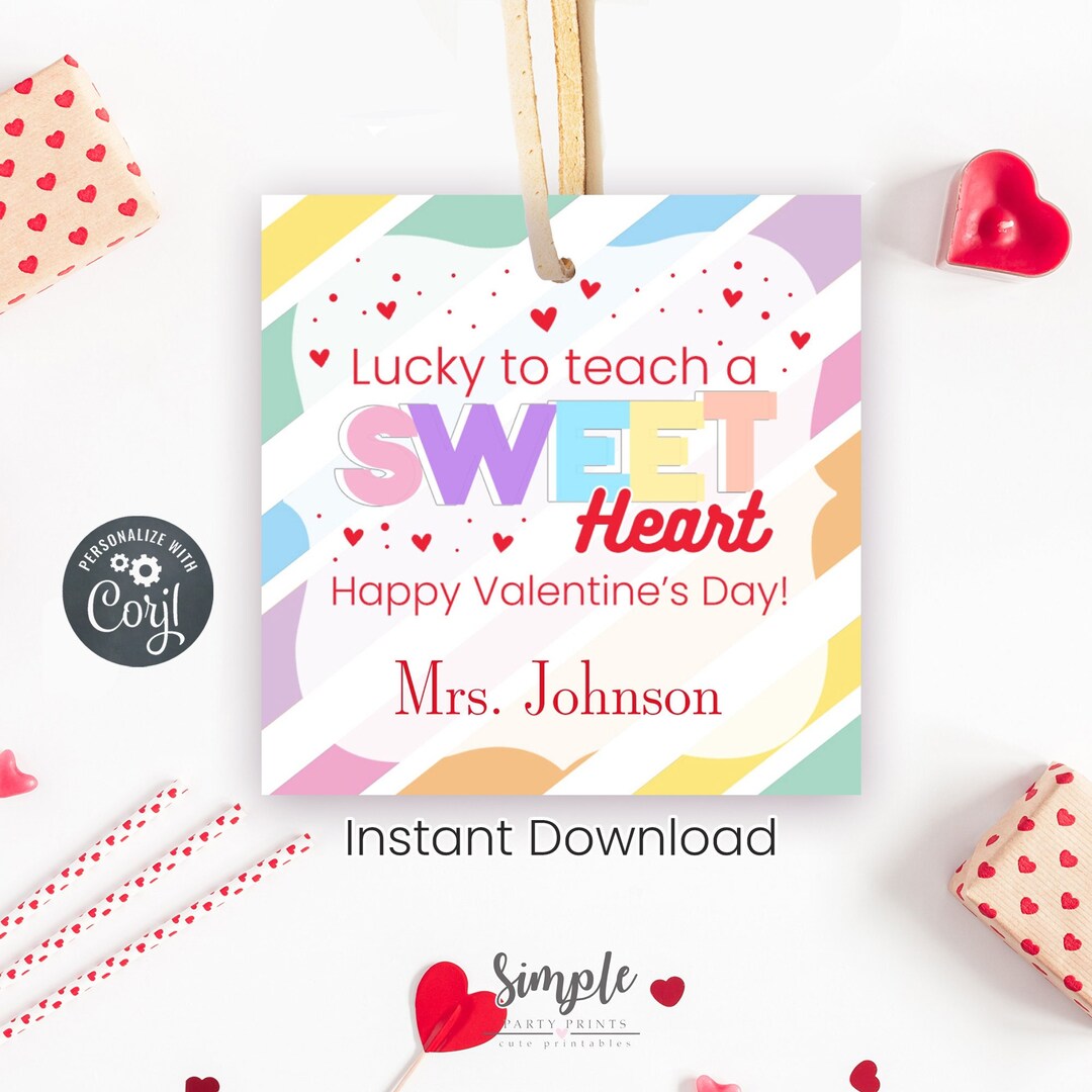 Printable Sweetheart Valentines Day Tags for Students, Valentine's Day ...