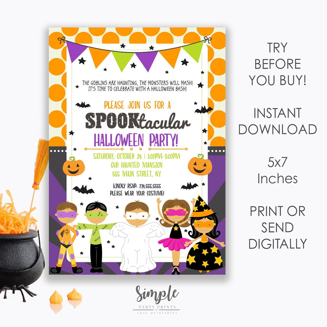 Editable Halloween Party Invitation for Kids, Halloween Monster Bash ...