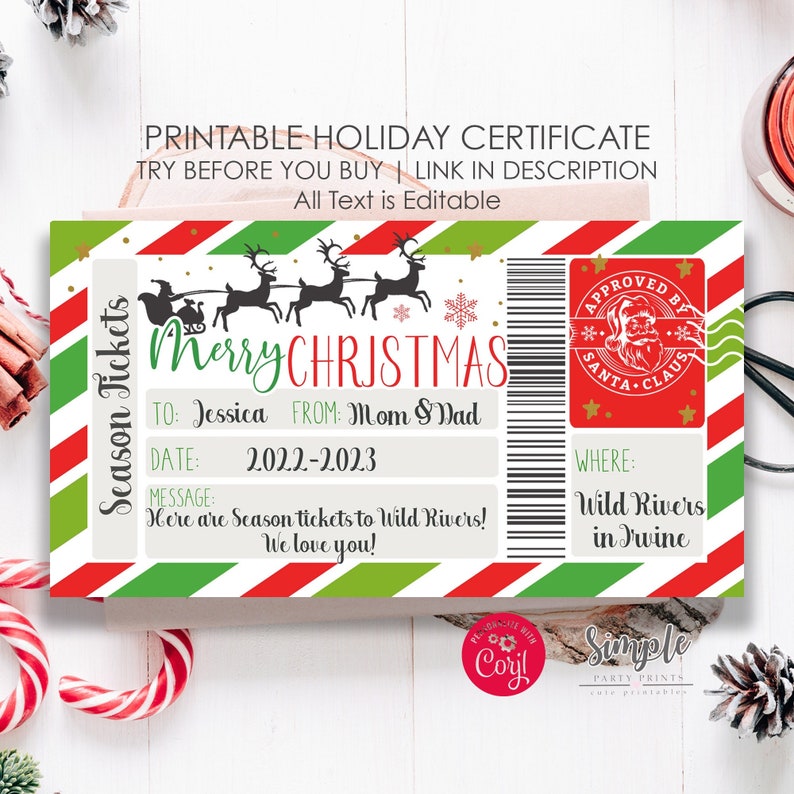 Printable Christmas Certificate Template Holiday Gift - Etsy