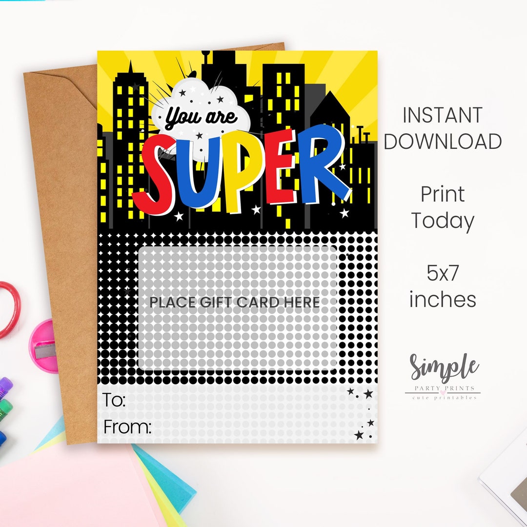 Superhero Gift Card Holder, You Are Super Card, Gift Idea for Teachers ...