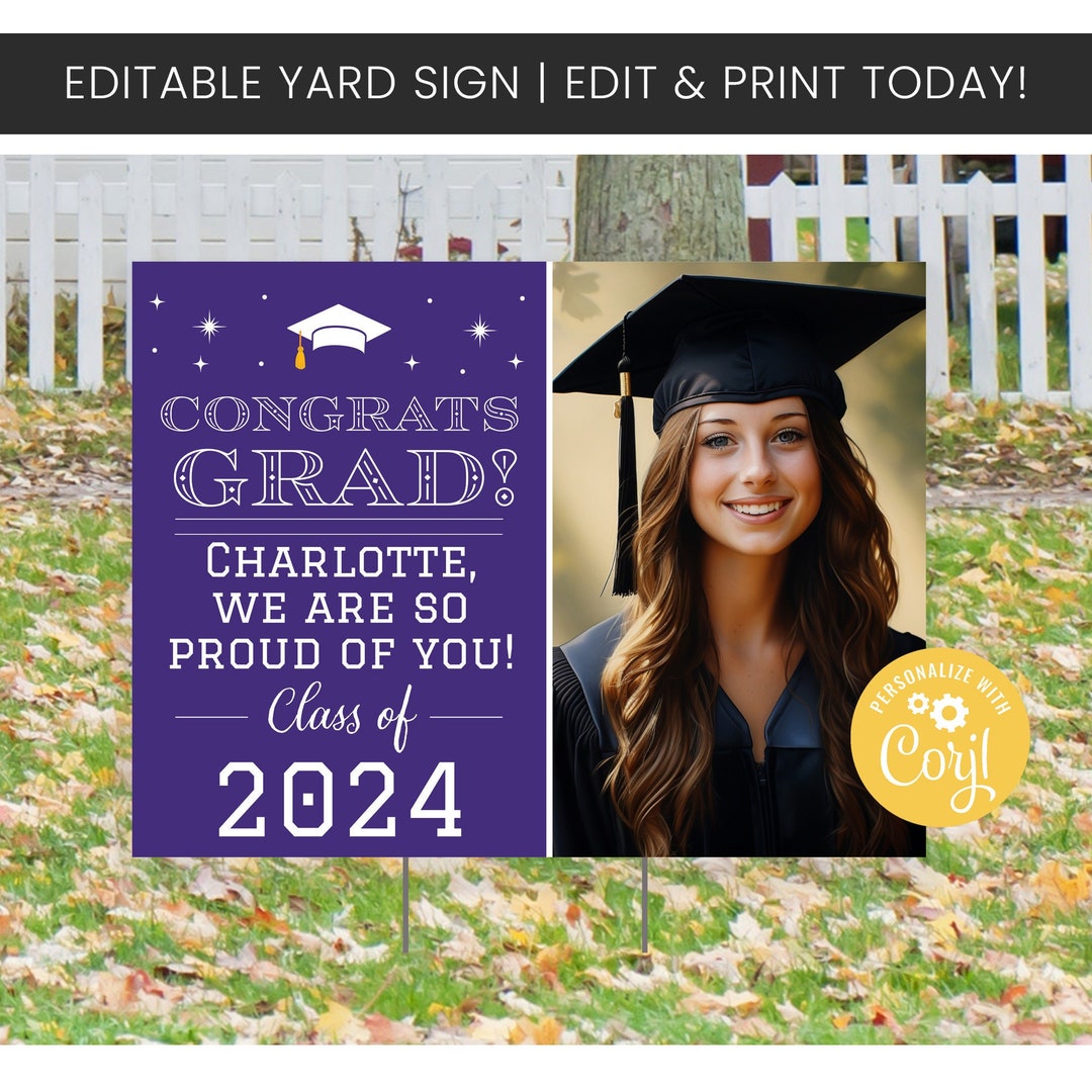 Editable Purple Graduation Yard Sign, Printable Graduation Signs ...