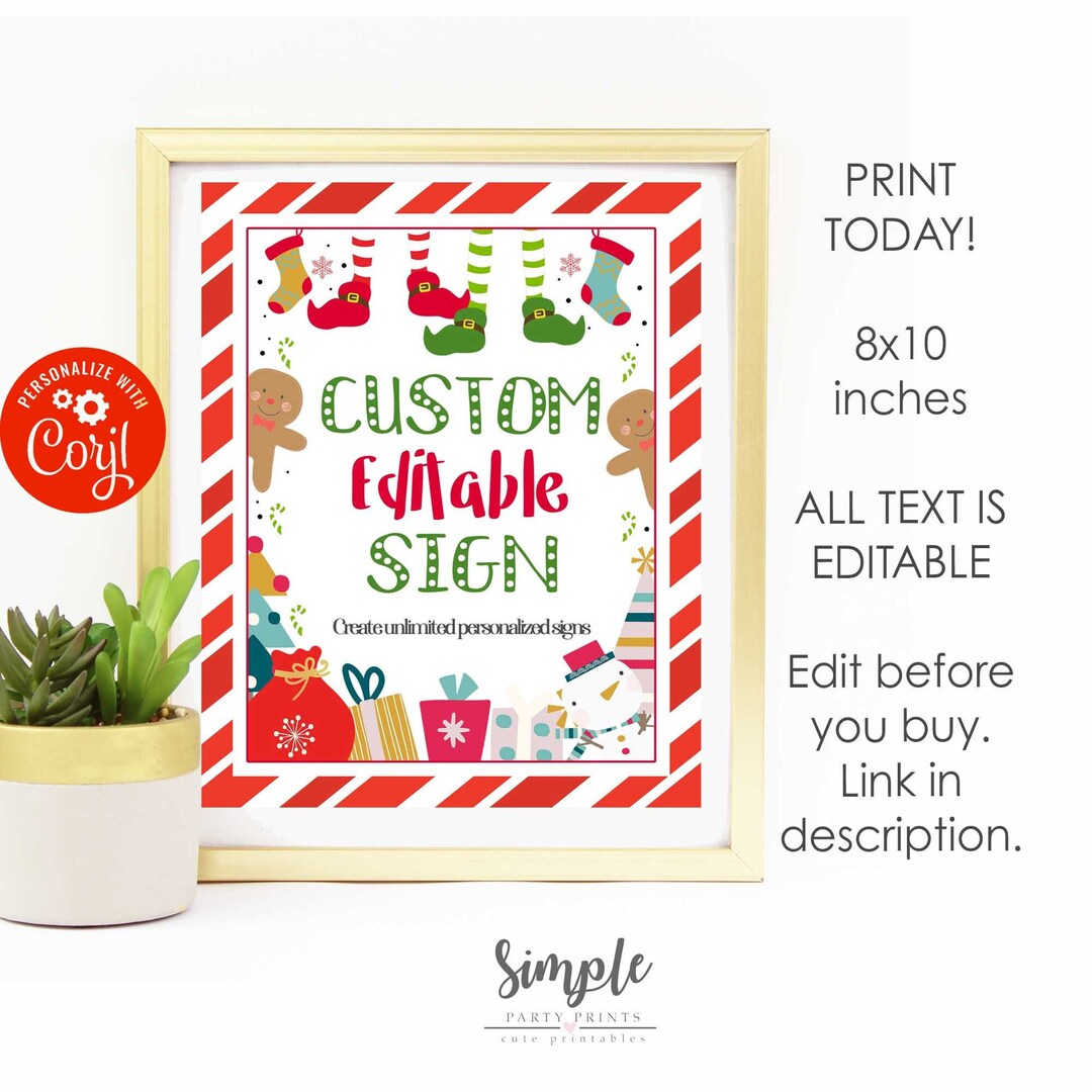 Editable Holiday 8x10 Printable Sign, Personalized Christmas Food Sign ...