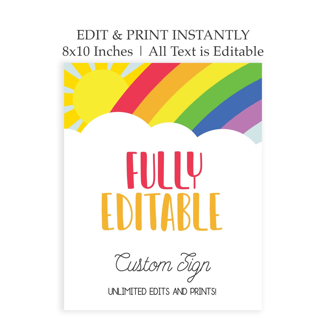 Rainbow Welcome 8x10 Sign | Simple Editable Rainbow Blank Sign ...