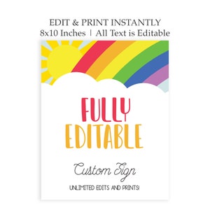 Rainbow Welcome 8x10 Sign | Simple Editable Rainbow Blank Sign ...