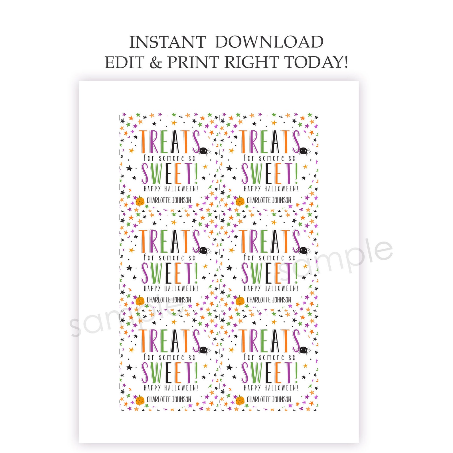 Halloween Trick or Treat Tags, Happy Halloween Goodie Bag Tags, Candy ...