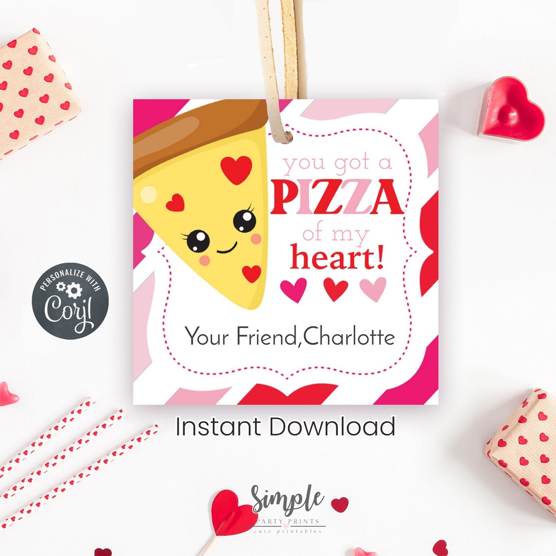 Printable Pizza Valentine's Day Tags, Classroom Exchange Cards for Kids ...