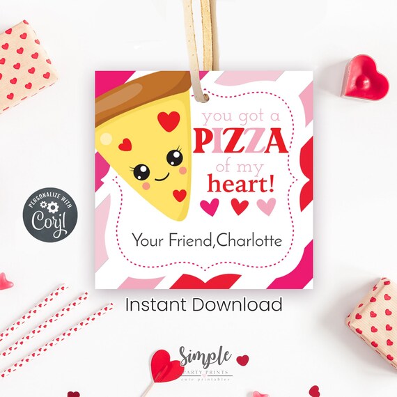 Printable Pizza Valentine's Day Tags, Classroom Exchange Cards for Kids ...