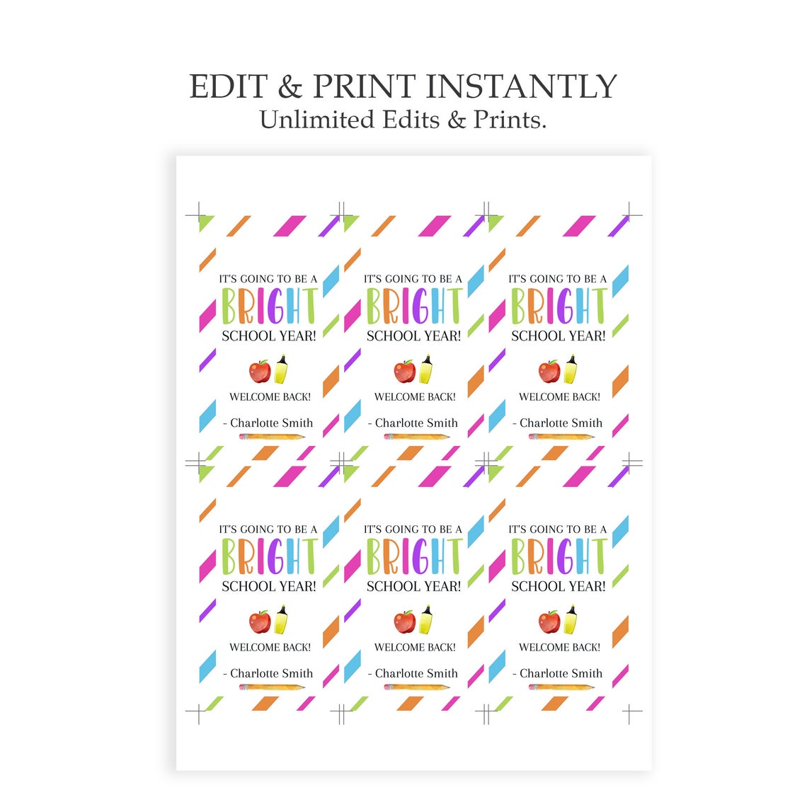 Printable Happy First Day of School Tag, Editable Back to School Label ...