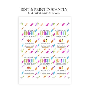 Printable Happy First Day of School Tag, Editable Back to School Label ...