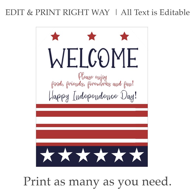4th of July Welcome Sign Template Editable 8x10 Sign - Etsy