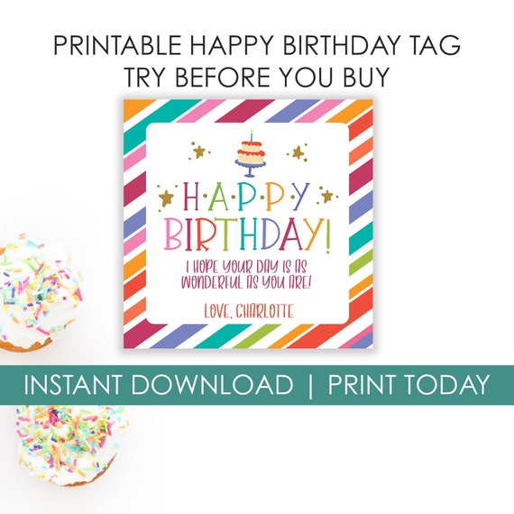 Printable Happy Birthday Tag Birthday Gift Ideas for Friends | Etsy