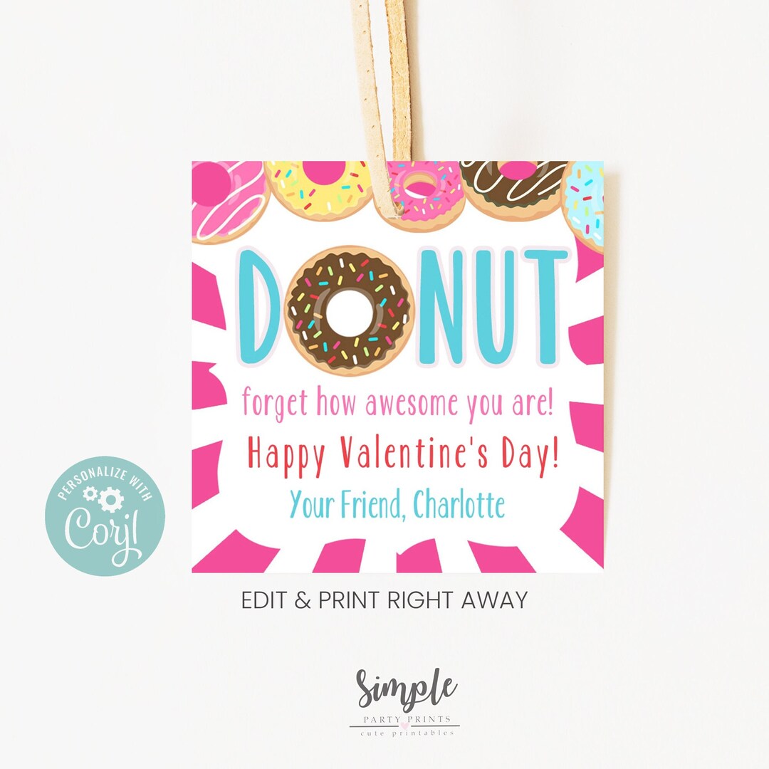 Donut Valentines Day Kids Cards Valentine's Day Tags - Etsy