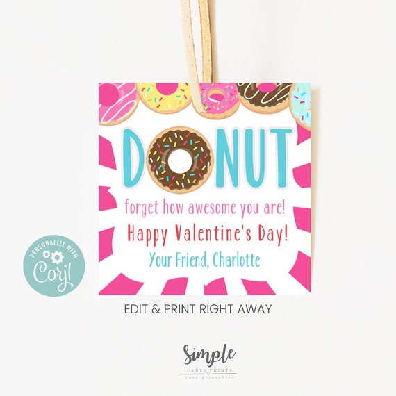 Donut Valentines Day Kids Cards, Valentine's Day Tags, Valentine Card ...