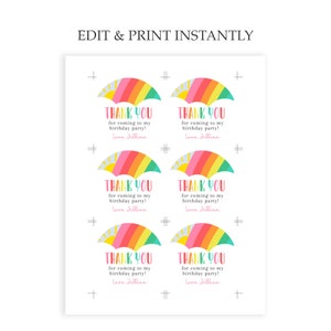 Rainbow Sticker Tag - Printable Favor Gift Tags - All Text is Editable ...