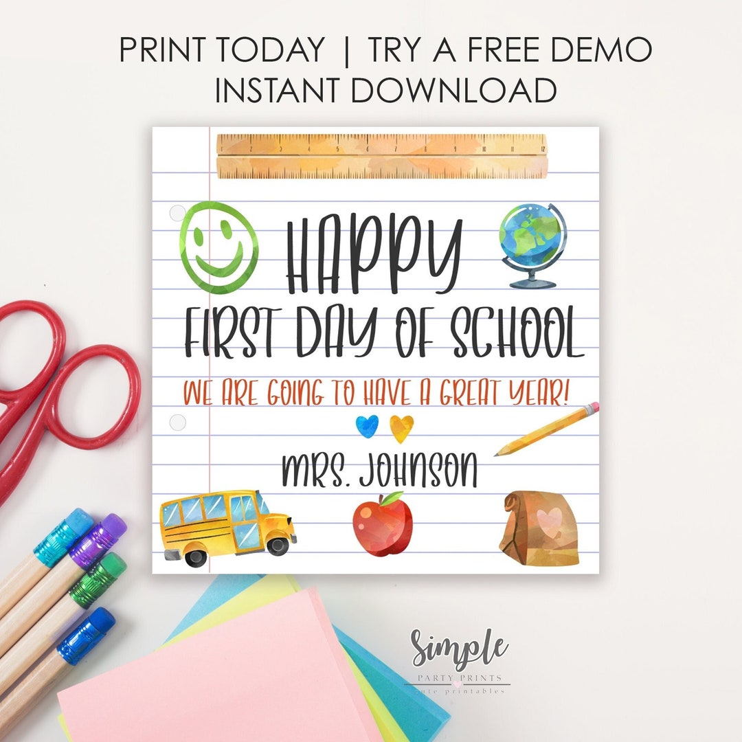 Printable Happy First Day of School Tag Editable Back to - Etsy