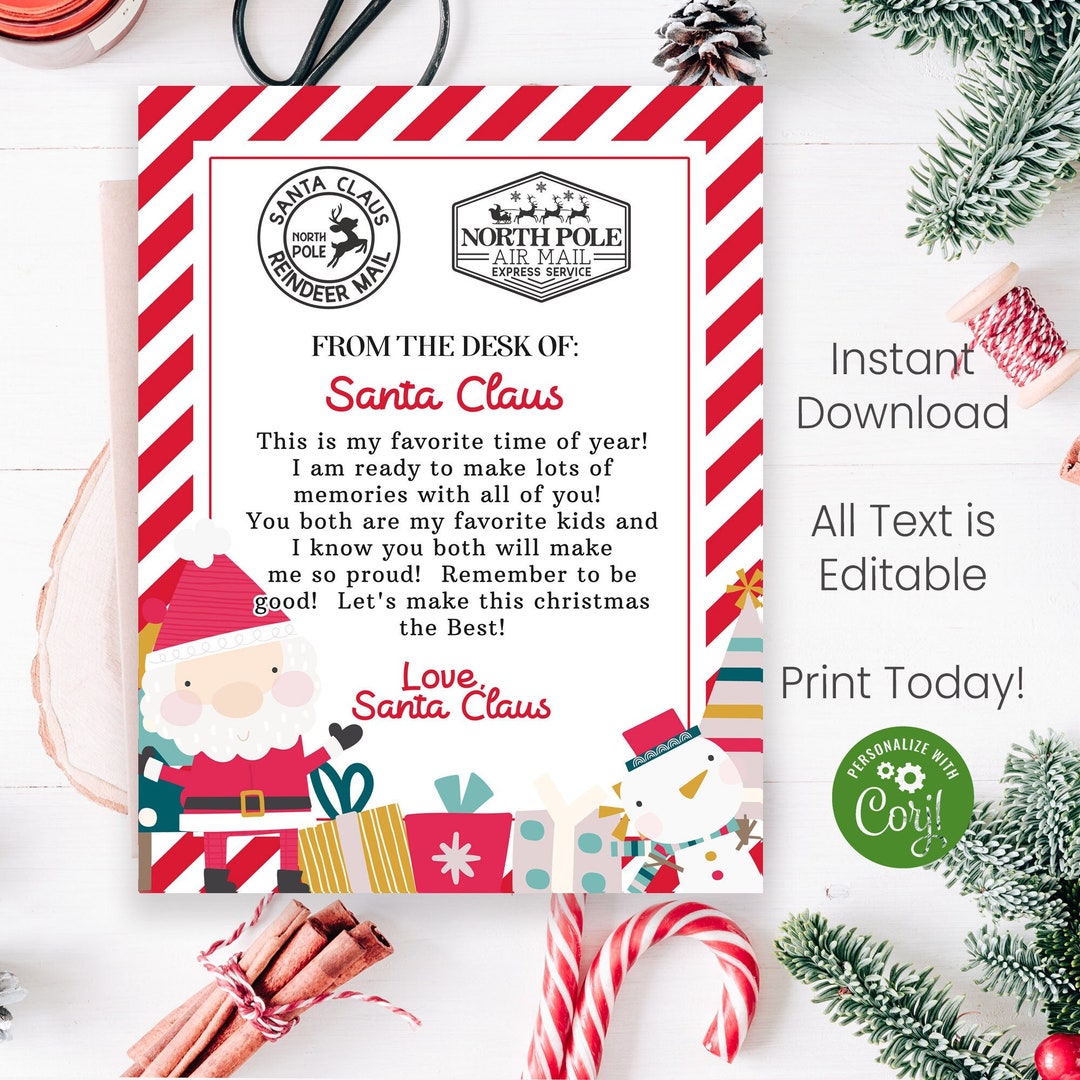 Printable Santa Letter to Children, Instant Editable Letter Template to ...
