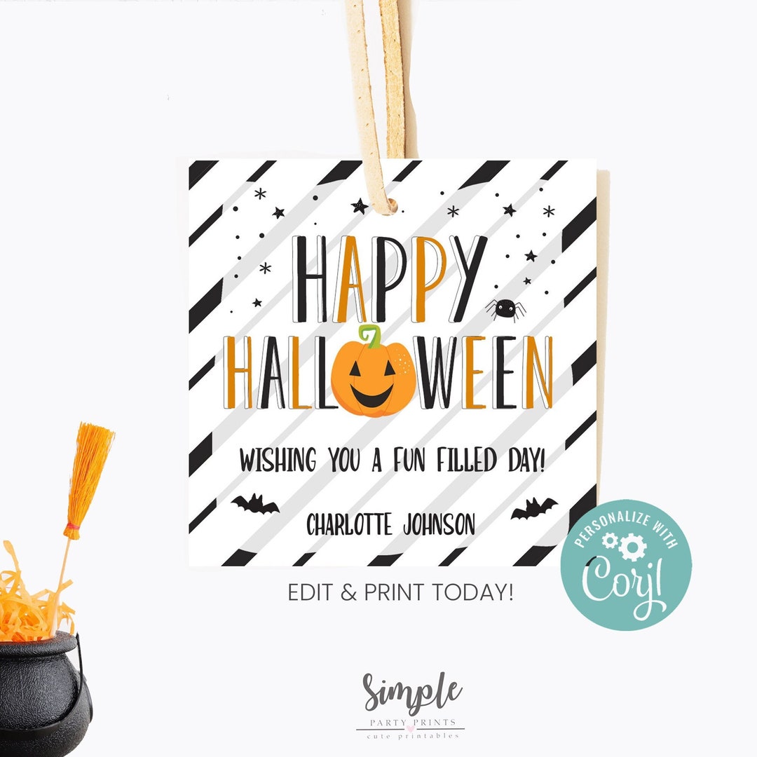 Happy Halloween Trick or Treat Tag, Halloween Goodie Bag Tags, Candy ...