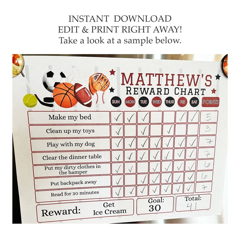 Kids Reward Chart - Printable Chore Charts for Children - Editable ...