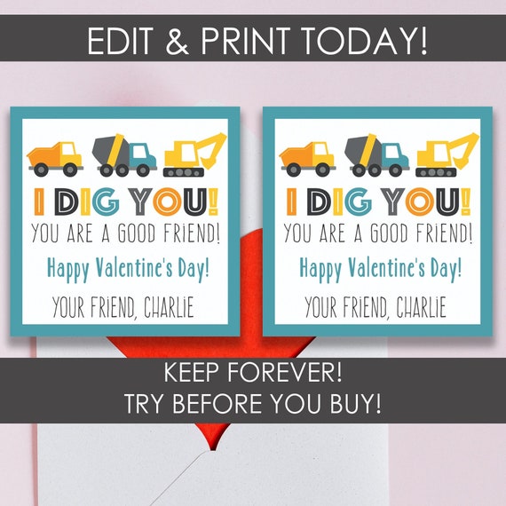 I dig you valentines day kids cards, Valentine's tag, Valentine card ...