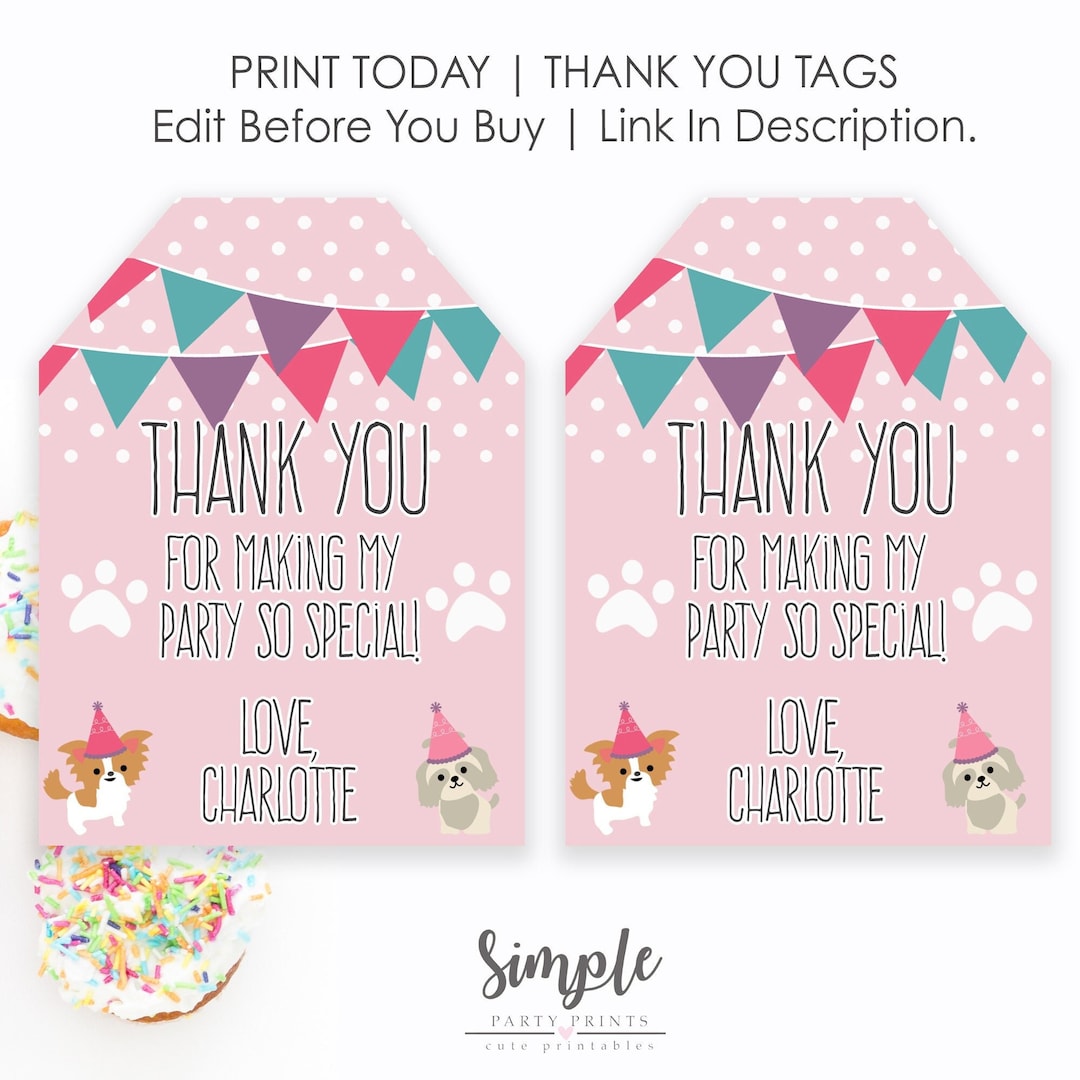 Editable Puppy Birthday Party Favor Tags | Dog Themed Printable Thank ...
