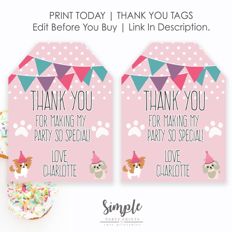 Editable Puppy Birthday Party Favor Tags Dog Themed - Etsy
