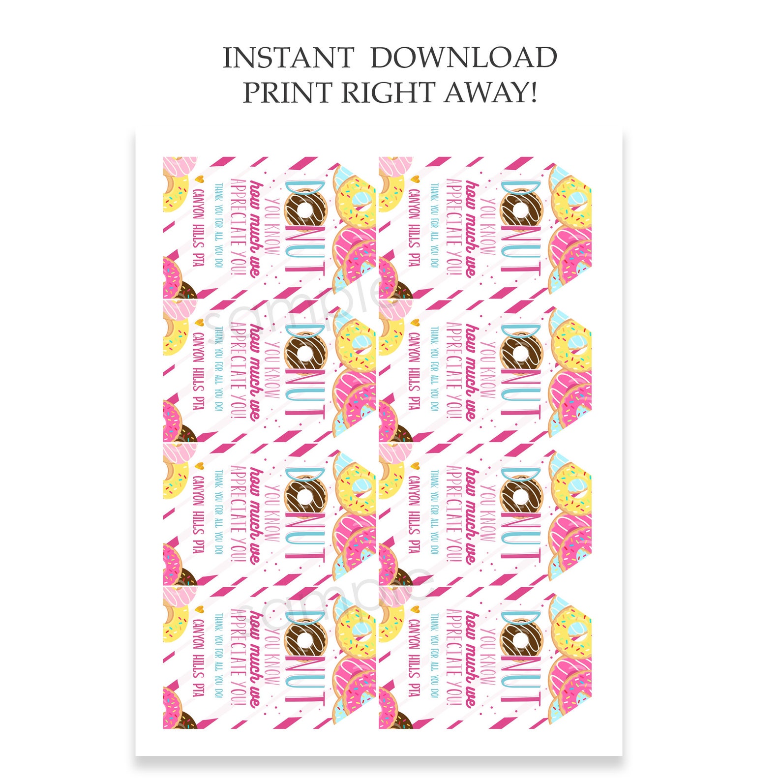 Printable Teacher Appreciation Donut Tags, Cute Donut Thank You Tag for ...