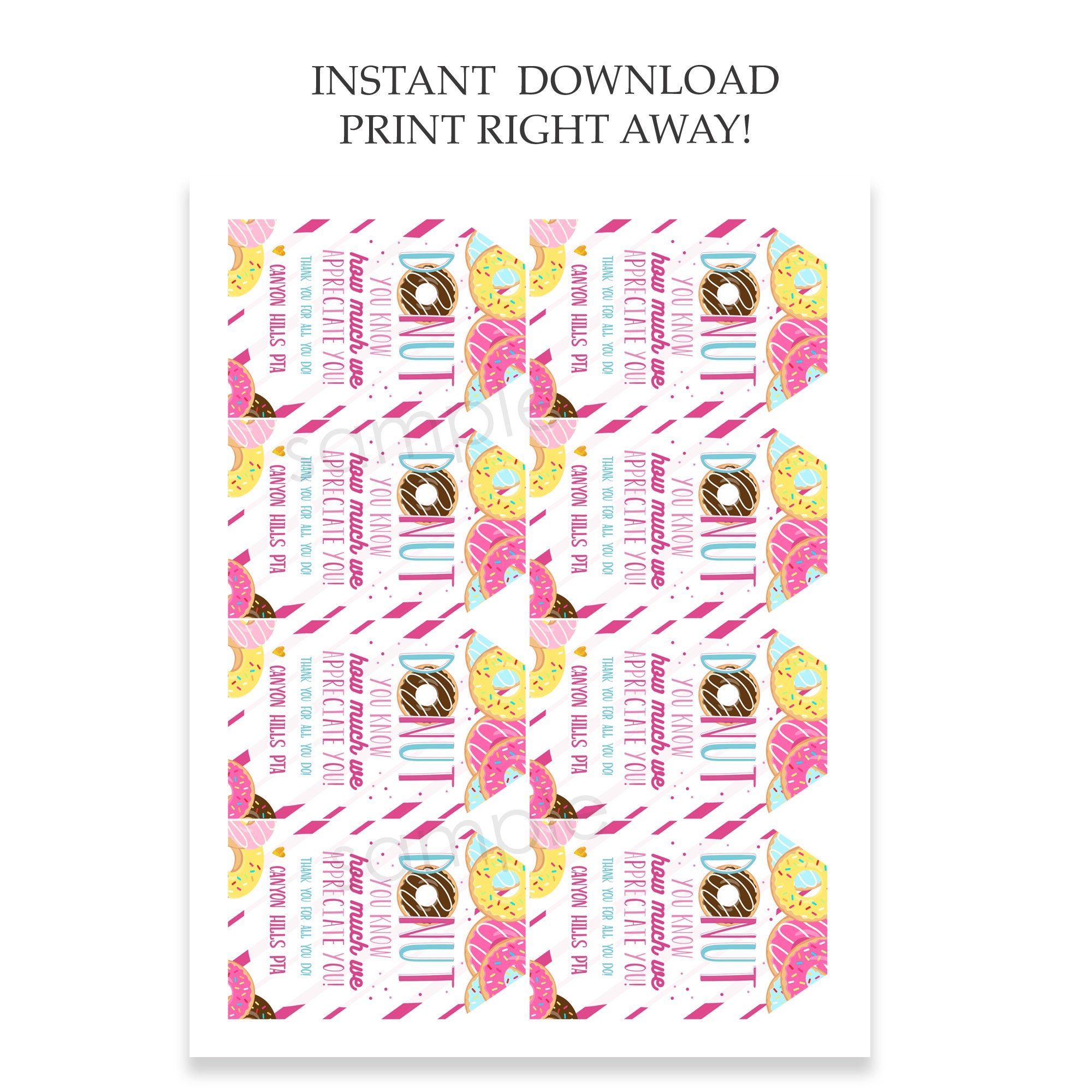 Printable Teacher Appreciation Donut Tags, Cute Donut Thank You Tag for ...