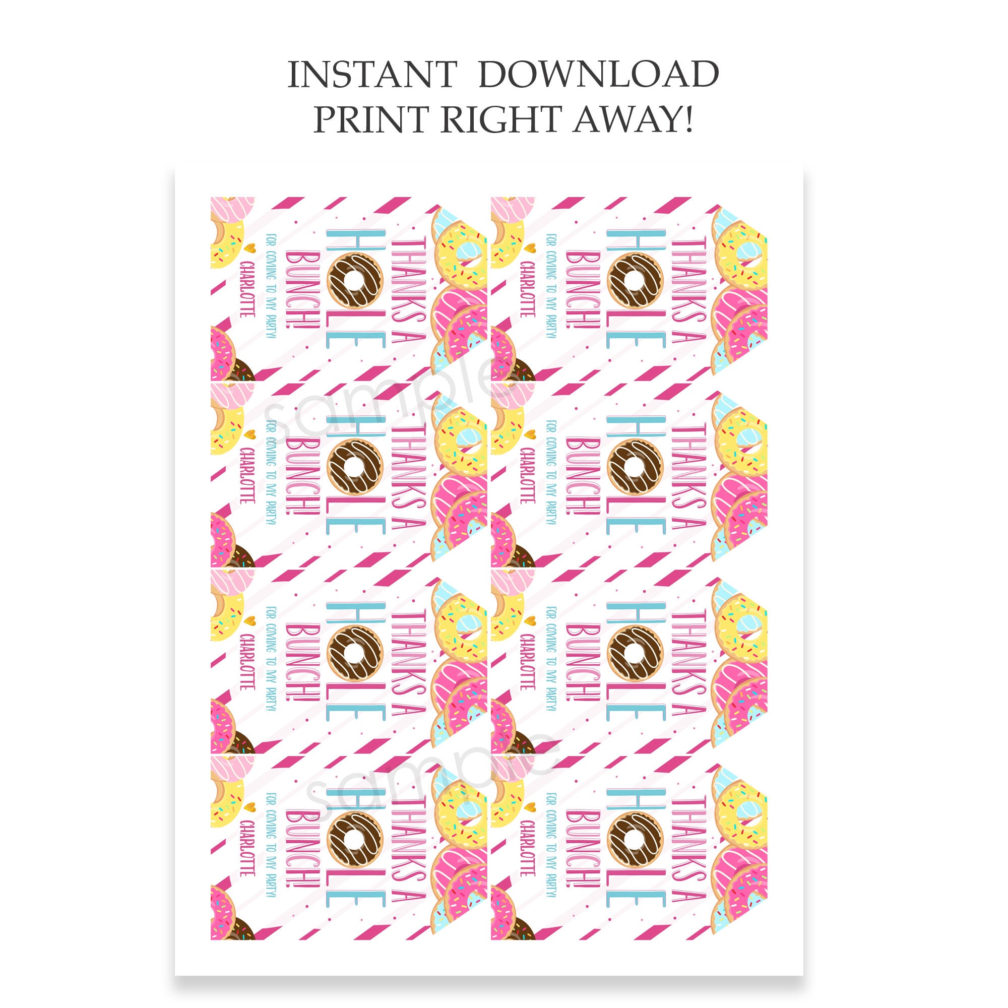 Donut Printable Tag, Printable Thank You, Teacher Gift, Editable End of ...