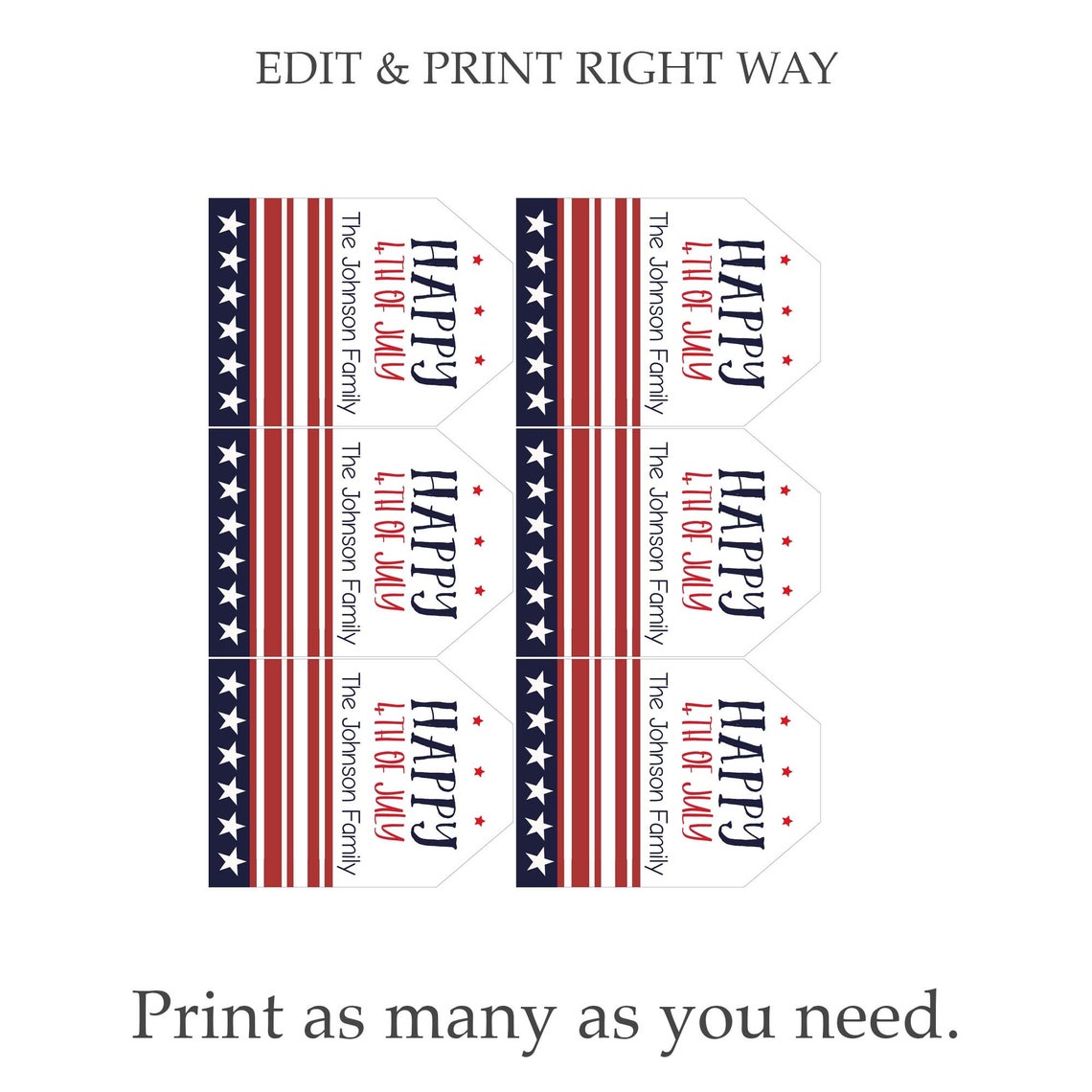 Editable 4th of July Tags Happy Fourth of July Label Tags - Etsy