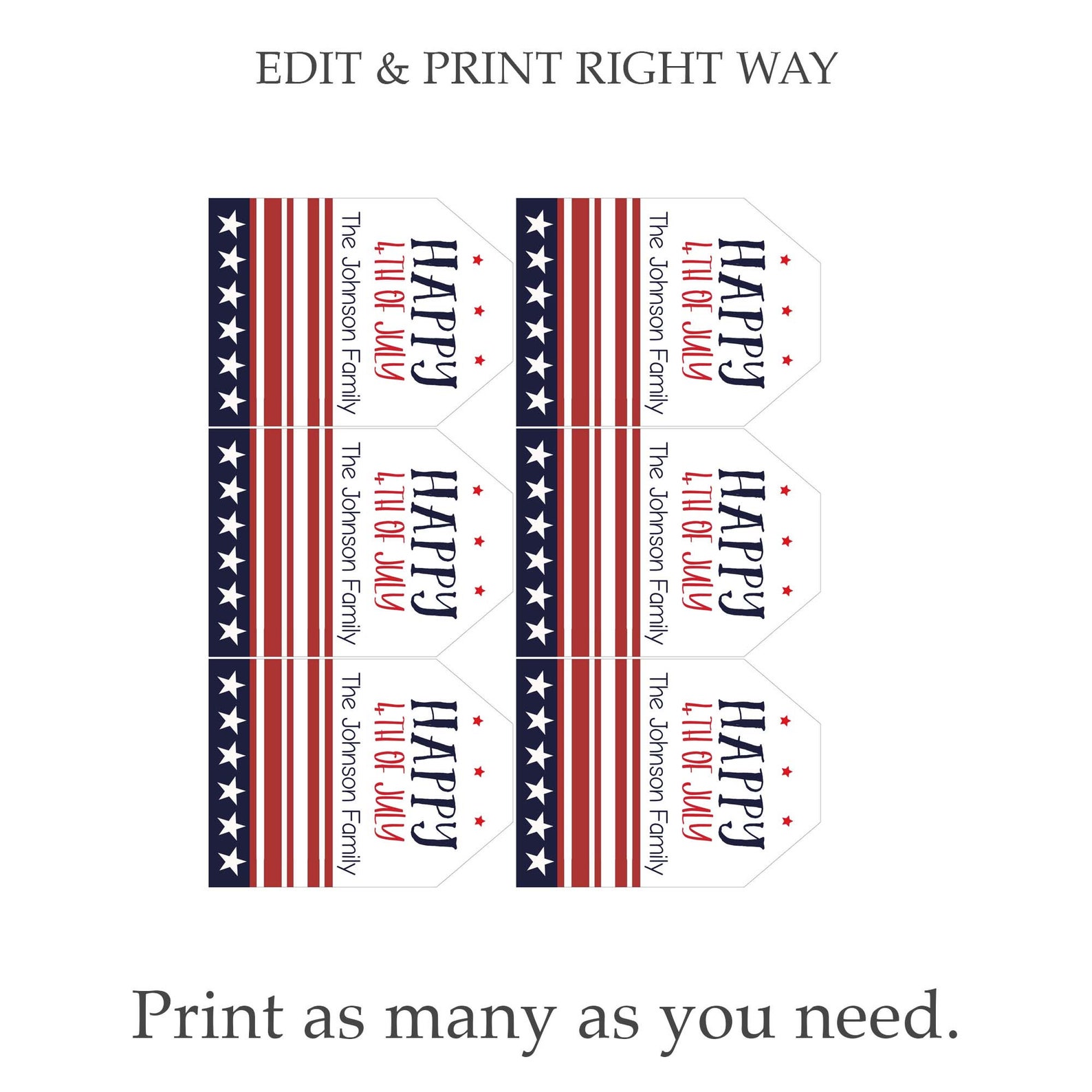 Editable 4th of July Tags Happy Fourth of July Label Tags - Etsy